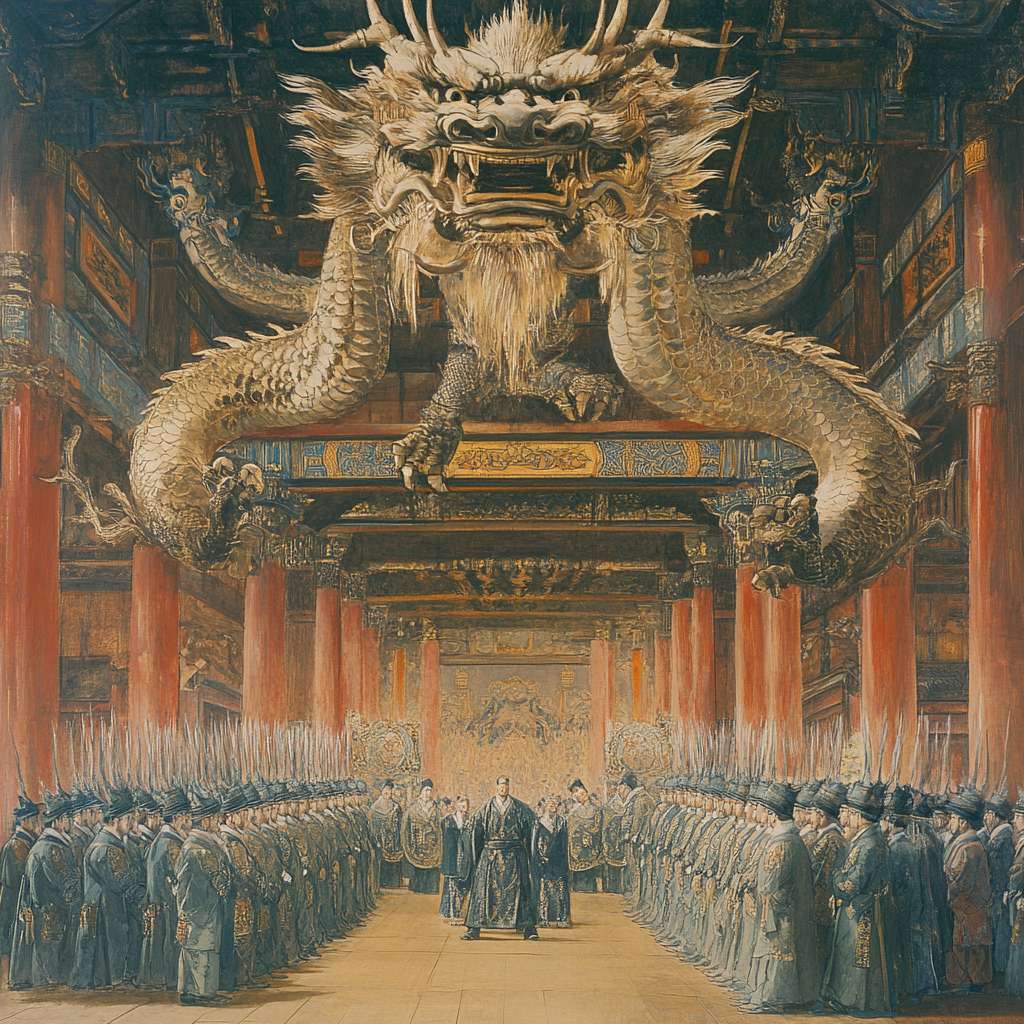 John Guan的作品《康熙做在太和殿接见群臣的》 - 新片场AI创作