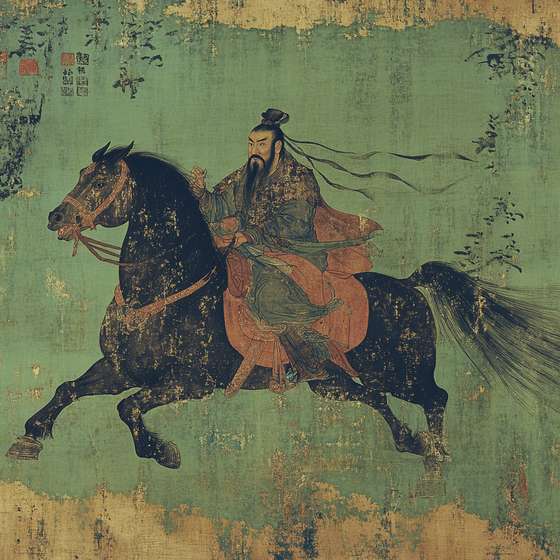 John Guan的文生图作品《张飞骑马 霸气侧漏 绿底》 - 新片场AI创作