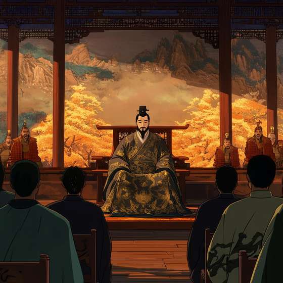 John Guan的文生图作品《康熙做在太和殿接见群臣的》 - 新片场AI创作