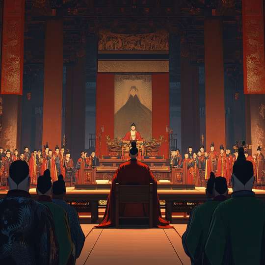 John Guan的文生图作品《康熙做在太和殿接见群臣的》 - 新片场AI创作