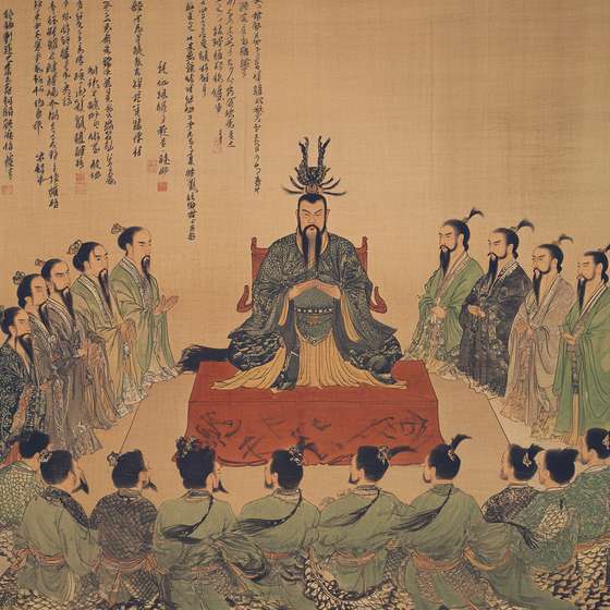 John Guan的文生图作品《秦始皇 做在龙椅上接见群》 - 新片场AI创作