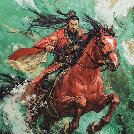 John Guan的文生图作品《张飞骑马 霸气侧漏 绿底》 - 新片场AI创作